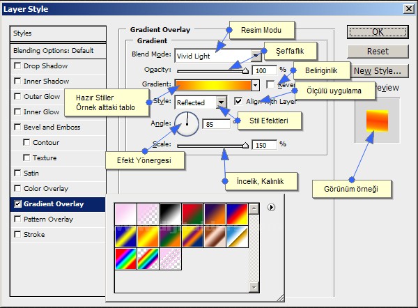 Photoshop Dersleri / Bevel And Emboss, Satin, Color, Gradient, Pattern ...